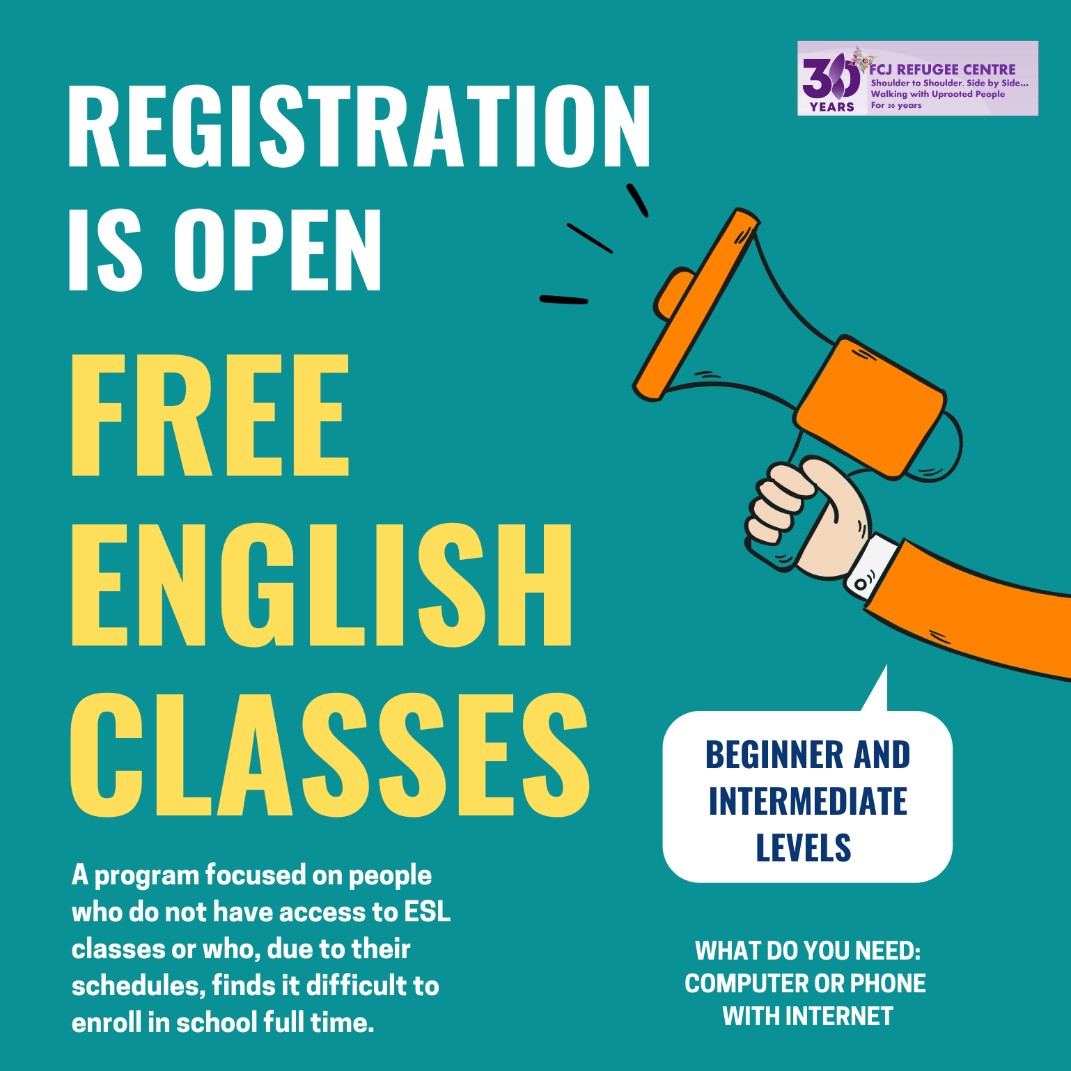 Registration for English Classes is Open – FCJ Refugee Centre