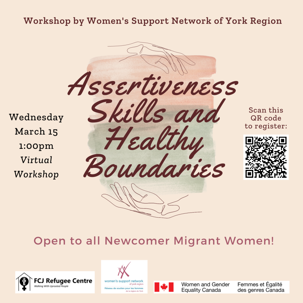 Assertiveness Skills and Healthy Boundaries Workshop – FCJ Refugee Centre